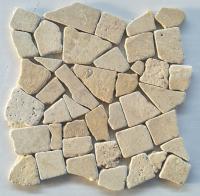 China Beige Travertine Gravel Mosaic Tile 305x305mm Natural Stone Wall Tile Tumbled Brushed for sale