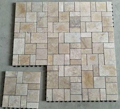 China Beige Travertine Mosaic Tile 305x305mm Natural Stone Wall and Floor Mosaic for sale