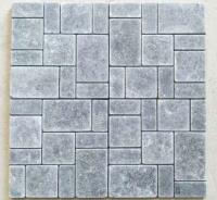 China Chinese Blue Limestone Mosaic Tile 305x305mm Tumbled Brushed Wall Floor Tile for sale