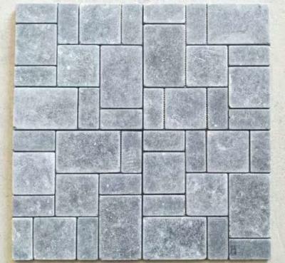 China Chinese Blue Limestone Mosaic Tile 305x305mm Tumbled Brushed Wall Floor Tile for sale