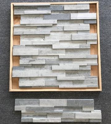 China Blue Marble 3D Stone Panels Light Grey Culture Stone Stacked Stone Veneer 600x150mm for sale