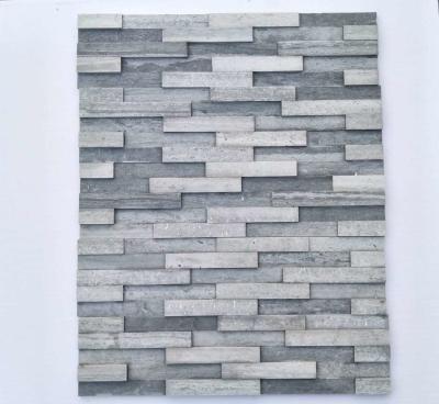 China Blue Marble 3D Ledger Panels Light Grey Culture Stone Veneer 600x150mm Wall Cladding for sale