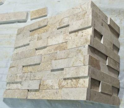 China Chinese Travertine 3D Ledger Panels Natural Stone Veneer 600x150mm Stacked Stone for sale