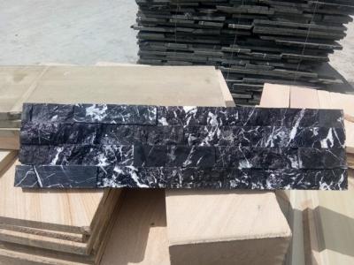 China Black Marquina Ledger Panels 600x150mm Natural Marble Stacked Stone Wall Cladding for sale