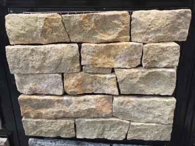 China Giallo Atlantide Marble Ledger Stone Cladding 50x50cm Steel Wire Back Natural Stone Veneer for sale
