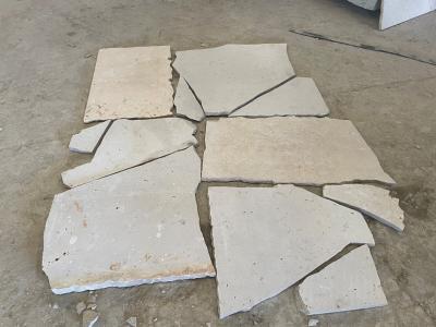China Beige Limestone Honed Random Flagstone 10-50cm Walkway Patio Flooring Wall Cladding for sale