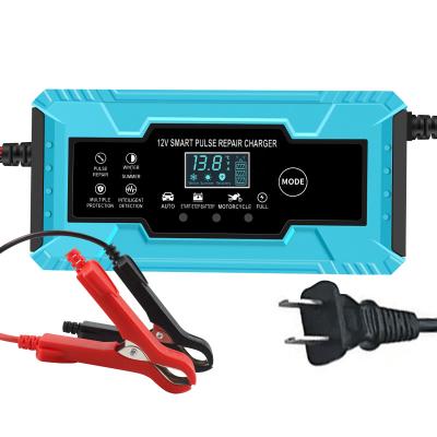 China Intelligent 12V 8A Automatic Lead Acid Battery Charger with LCD Display 110-240V Input for sale
