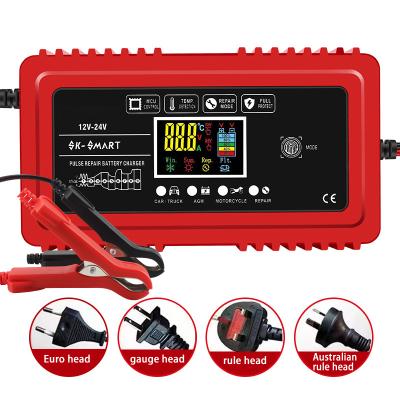 China 12V 24V 12A Intelligent Lead Acid Battery Charger with Pulse Repair Touch Screen for sale