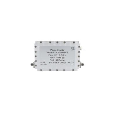 China RF Power Amplifier 0.1-6.2 GHz 55 dB Gain 47 dBm Saturation Power 24V DC Stainless Steel SMA for sale