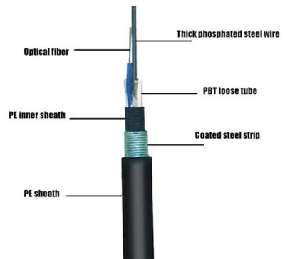China 1550nm Outdoor Armored Fiber Optic Cable 24 Strand GYTY53 for sale