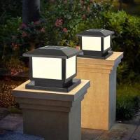 China Square Solar Pillar Light Outdoor Waterproof Solar Fence Lights Black / Grey For Villa for sale