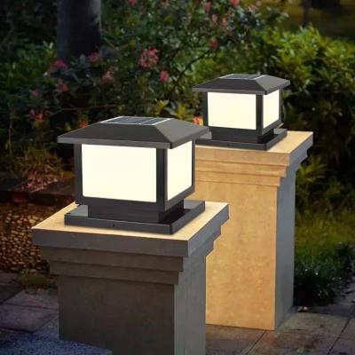 China Square Solar Pillar Light Outdoor Waterproof Solar Fence Lights Black / Grey For Villa for sale