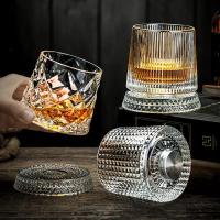 China Whiskey Glass with Rotating Glow-in-the-Dark Feature 280ml Spirits Glass Creative Gift Ambient Night Light for sale
