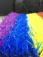 China Rainbow Plastic Kids Blue Artificial Grass Carpet Mat For Kindergarten Play Area for sale