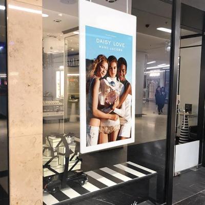 China Ultra Slim Double Sided Indoor Hanging Glass LCD Digital Signage Video Wall For Advertising for sale