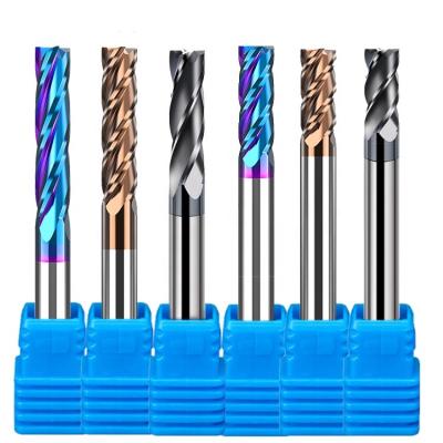 China 4 Flute Carbide End Mill 3mm 8mm for CNC Steel Aluminum HRC 45-65 for sale