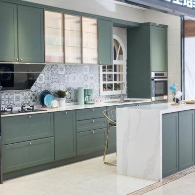 China Modern Matcha Color Solid Wood In Shaker Design Modular Kitchen Cabinets for sale