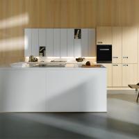 China White Wood Grain Kitchen Cabinets Space Saving Apartment 16mm Parallel Kitchen Cabinets for sale