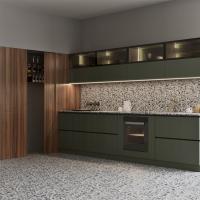 China Waterproof Kitchen Furniture For Apartment Green Color PVC Kitchen Cabinets for sale