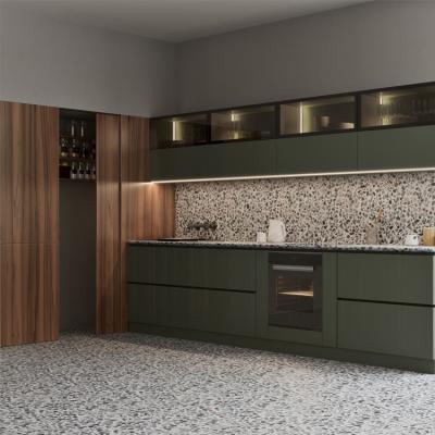 China Waterproof Kitchen Furniture For Apartment Green Color PVC Kitchen Cabinets for sale