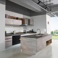 China Ready To Assemble ODM 22mm Modular Kitchen Cabinets Grey Melamine Kitchen Cabinets for sale