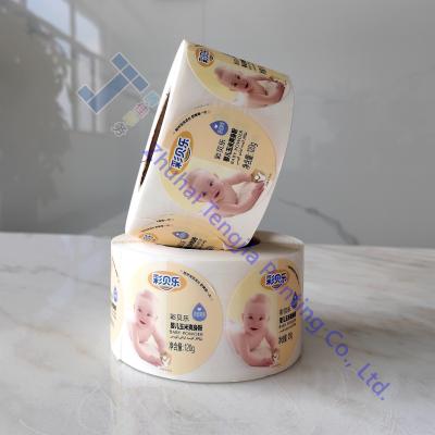 China Waterproof Baby Talcum Powder Labels Gloss Matte Finish Baby Care Jar Sticker for sale