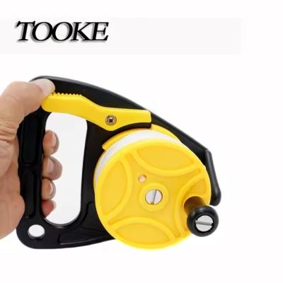 China Yellow Plastic Technical Diving Finger Spool Thumb Fishing Reel With Handle 46M Line for sale
