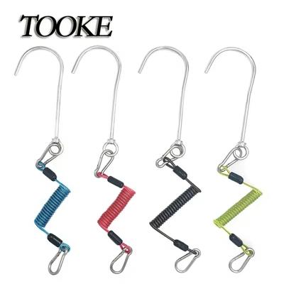 China Anti Slip Diving Accessories Stainless Steel Single Reef Hook With Spring Coiled Lanyard for sale