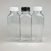 China Custom Support Different Size Clear Pet Plastic Square Juice Beverage Bottle With Black White Lids for sale