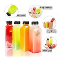 China Wholesale Disposable Clear Plastic Drink Juice Bottle With Square Bottle With Screw Cap for sale