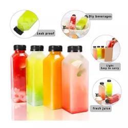 China Wholesale Disposable Clear Plastic Drink Juice Bottle With Square Bottle With Screw Cap for sale