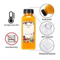 China Lanwei 350ml Transparent Plastic Square Empty Juice Bottles PET Beverage Bottles for sale