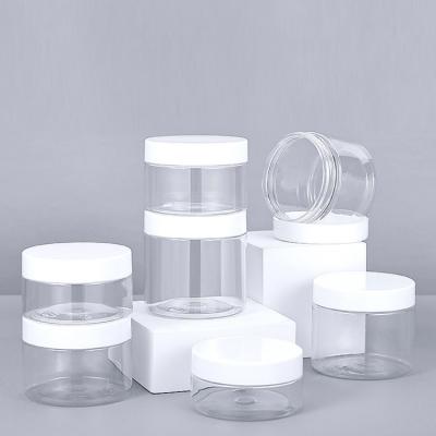 China PET transparent 200ml 250ml 300ml 500ml Wide Mouth PET clear jars with Aluminum lids for sale