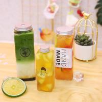China Modern Leak Proof Square And Round Milk Tea Juice Bottles With Handle for sale