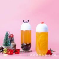 China Clear Reusable Plastic Handle Milk Tea Bottles With Lid for sale