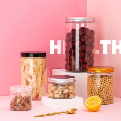 China Custom Round Black Clear Plastic Jars With Lids PET Container for Food Packing for sale