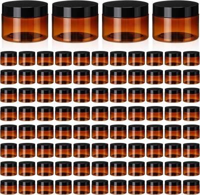 China Competitive Amber Plastic Wide Jar with Lid Pet Cosmetic Jar Rounded Bottom Cosmetic Pet Bottle with High Quality for sale