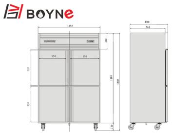 China 4 Door Commercial Stand Up Freezer -12°C to -18°C 1220mm Industrial Refrigerator for sale
