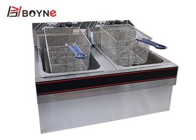 China Commercial Double Tank Electric Fryer 22L 220V Stainless Steel Desk Top Fryer for Hotel Restaurant Snack Food for sale