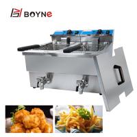 China 220V 6.6kW Commercial Electric Double Tank Deep Fryer 12L+12L Stainless Steel for sale