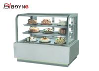 China Commercial 90 Degree Glass Cake Showcase Air Cooling 220V 2-10°C Bakery Display for sale