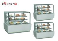 China Commercial 90 Degree Glass Cake Showcase Air Cooling 220V 2-10°C Bakery Display for sale
