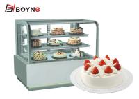 China Commercial 90 Degree Glass Cake Showcase Air Cooling 220V 2-10°C Bakery Display for sale