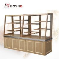 China Tempered Glass Commercial Central Island Bread Cabinet for Coffee Shop 120-350kg Custom Size for sale