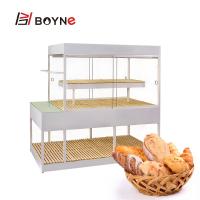 China Tempered Glass Commercial Central Island Bread Cabinet for Coffee Shop 120-350kg Custom Size for sale