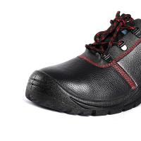 China Embossed Cow Leather PU Sole Black Footwear Lace up Closure Worker Safety Shoes for sale