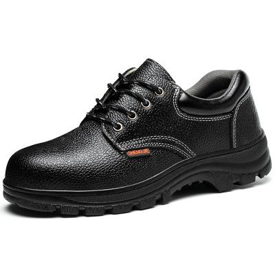 China Shengjie Black Mid-Top Work Shoes Steel Toe Steel Plate Embossed Leather Safety Shoes for sale