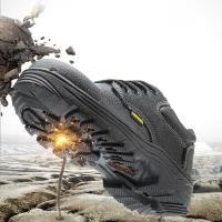 China Shengjie embossed cow leather upper material and rubber outsole material quality steel toe steel plate safety shoes for sale