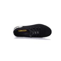 China Lightweight Fly Knit Fabric Slip On Work Shoes Men Black US 5-12 Steel Toe Kevlar Safety Shoes for sale