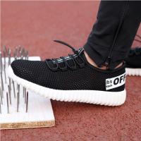 China Lightweight Fly Knit Fabric Slip On Work Shoes Men Black US 5-12 Steel Toe Kevlar Safety Shoes for sale
